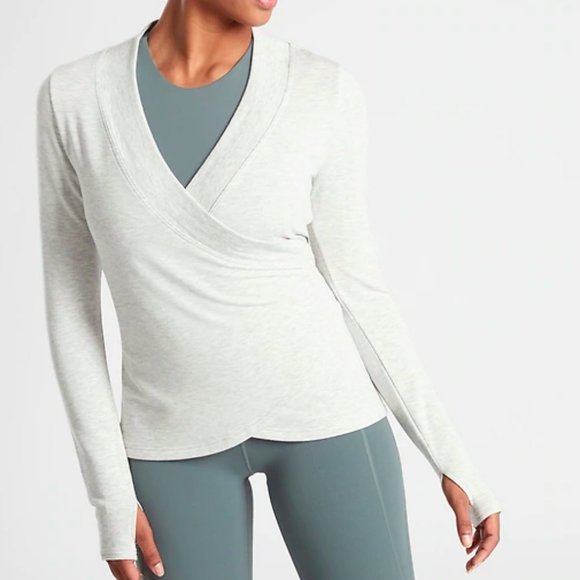 Athleta | Sweaters | Athleta Light Heather Gray Long Sleeve Poise Dance Wrap Nirvana Cardigan ...